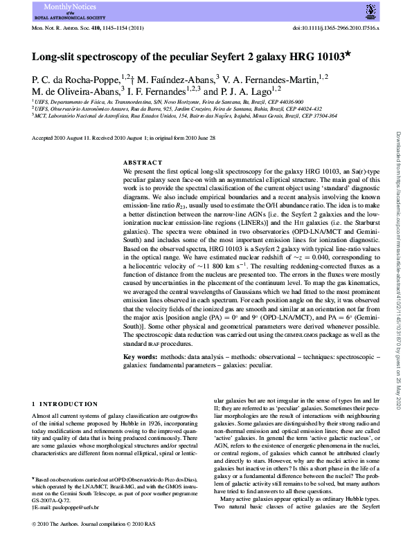 (PDF) Long-slit spectroscopy of the peculiar Seyfert 2 galaxy HRG 10103★