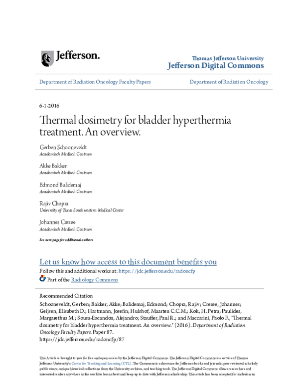 (PDF) Thermal dosimetry for bladder hyperthermia treatment. An overview