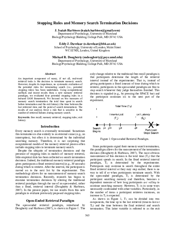 (PDF) Stopping rules and memory search termination decisions