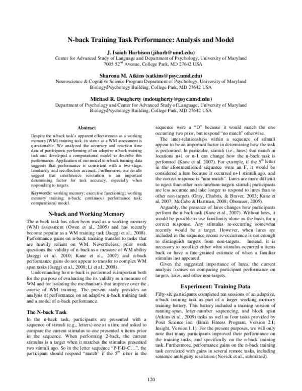 (PDF) N-back Training Task Performance: Analysis and Model