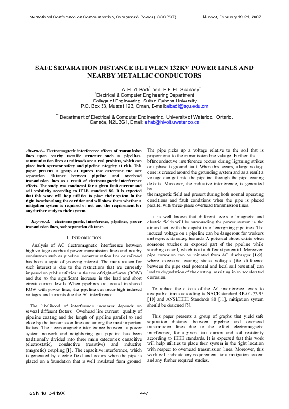 (PDF) Safe Separation Distance Between 132KV Power Lines and Nearby ...