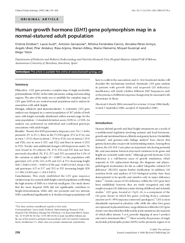 (PDF) Human growth hormone (GH1) gene polymorphism map in a normal ...