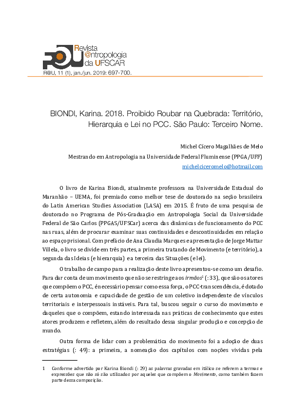 (PDF) BIONDI, Karina. 2018. Proibido Roubar na Quebrada: Território ...