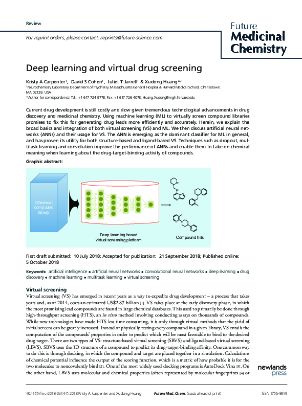 (PDF) Deep learning and virtual drug screening