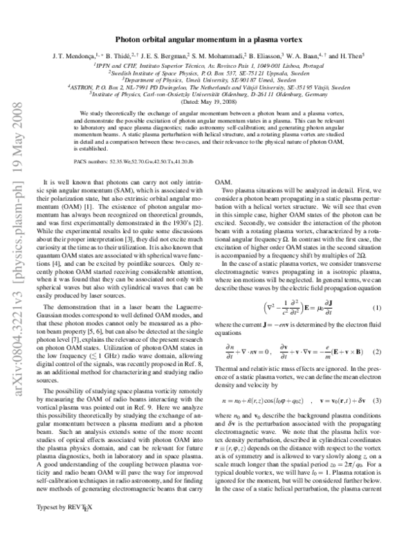 (PDF) Photon orbital angular momentum in a plasma vortex