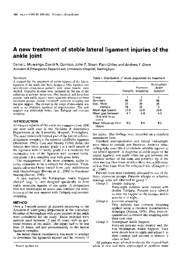 (PDF) A new treatment of stable lateral ligament injuries of the ankle ...