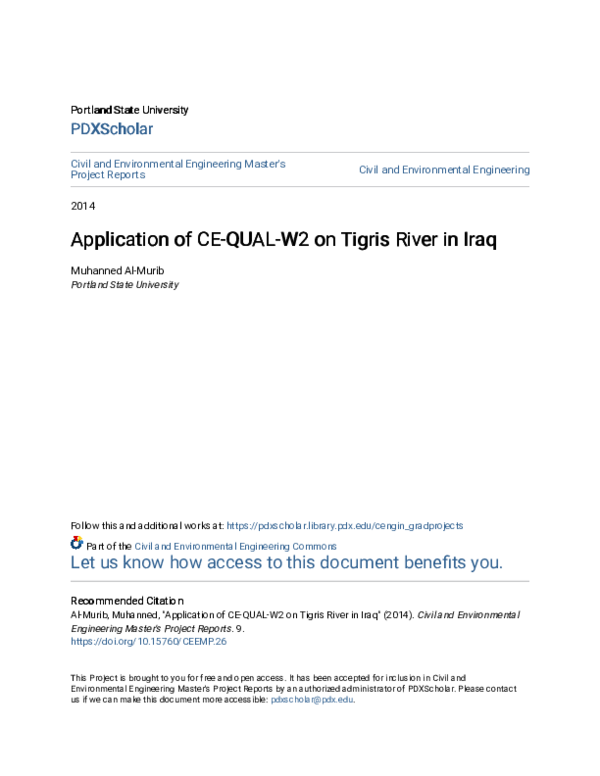 (PDF) Application of CE-QUAL-W2 on Tigris River in Iraq