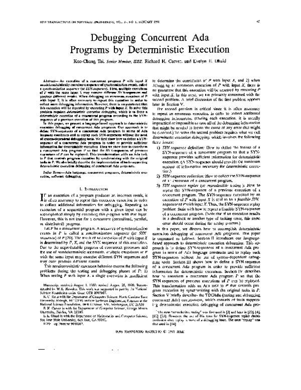 (PDF) Debugging concurrent Ada programs by deterministic execution