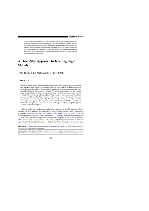 (PDF) A Three-Step Approach to Teaching Logic Models