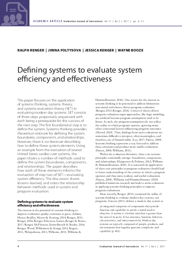 Pdf Defining Systems To Evaluate System Efficiency And Effectiveness