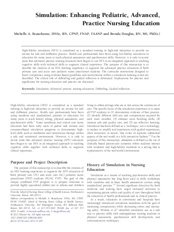 (PDF) Simulation: Enhancing Pediatric, Advanced, Practice Nursing Education