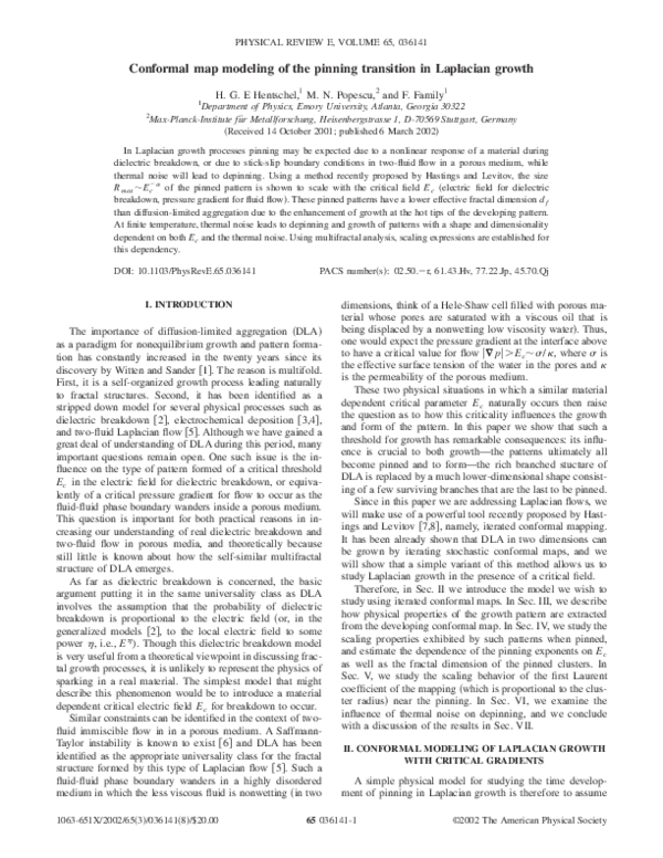 (PDF) Conformal map modeling of the pinning transition in Laplacian growth