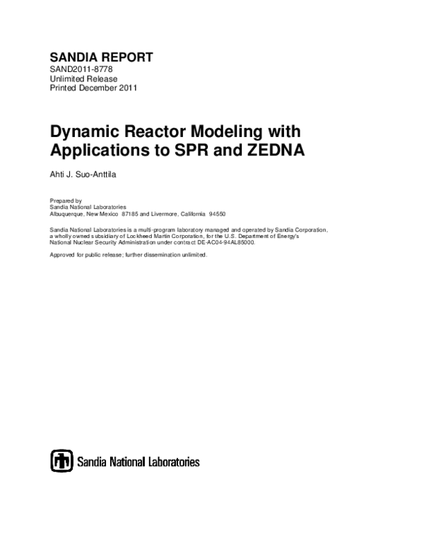 (PDF) Dynamic reactor modeling with applications to SPR and ZEDNA