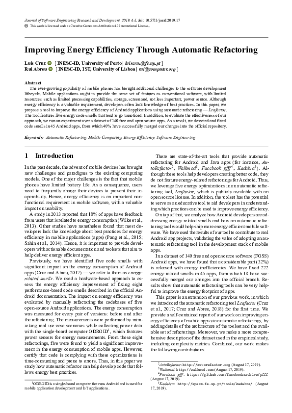 (PDF) Improving Energy Efficiency Through Automatic Refactoring (PDF) Improving Energy Efficiency Through Automatic Refactoring