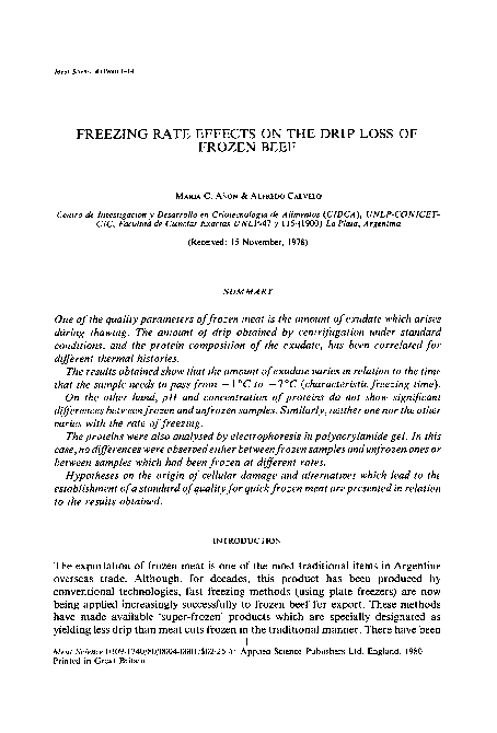 (PDF) Freezing rate effects on the drip loss of frozen beef