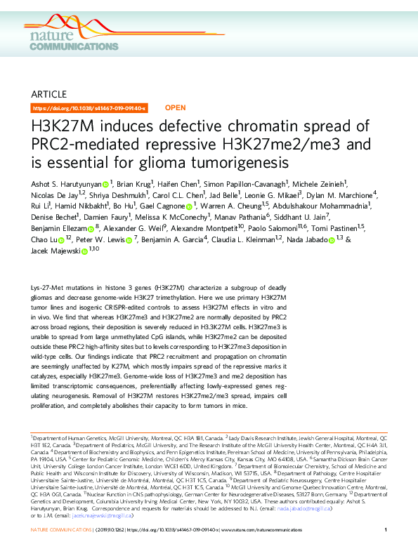 (PDF) H3K27M induces defective chromatin spread of PRC2-mediated ...