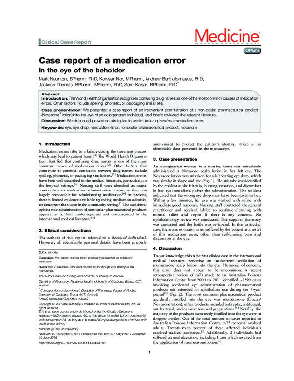 (PDF) Case report of a medication error: In the eye of the beholder