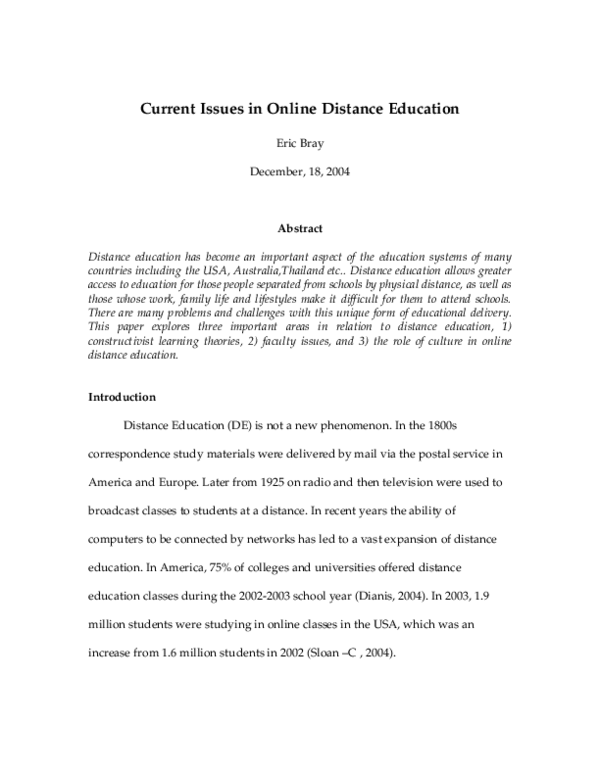 (PDF) Current Issues in Online Distance Education