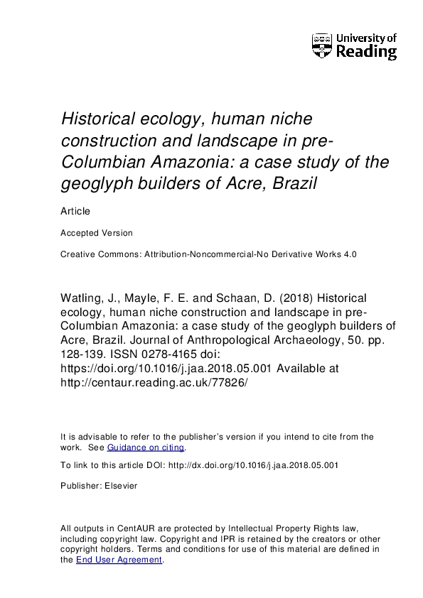 (PDF) Historical ecology, human niche construction and landscape in pre ...