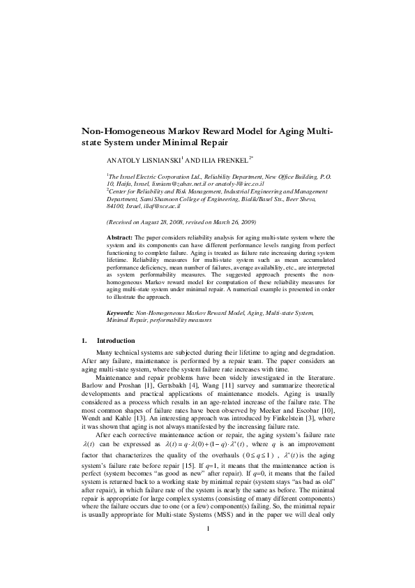 (PDF) Non-homogeneous Markov reward model for aging multi-state system under minimal repair