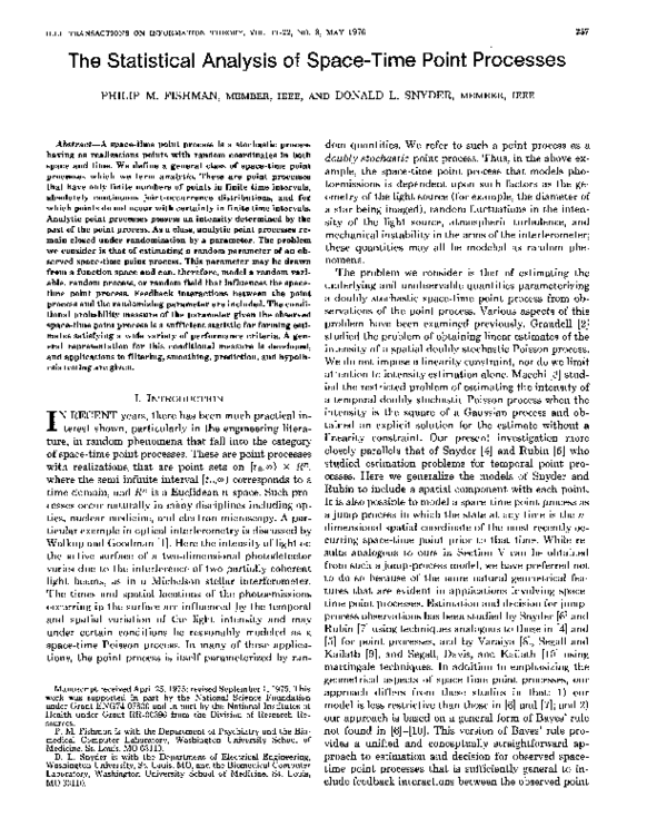 (PDF) The statistical analysis of space-time point processes