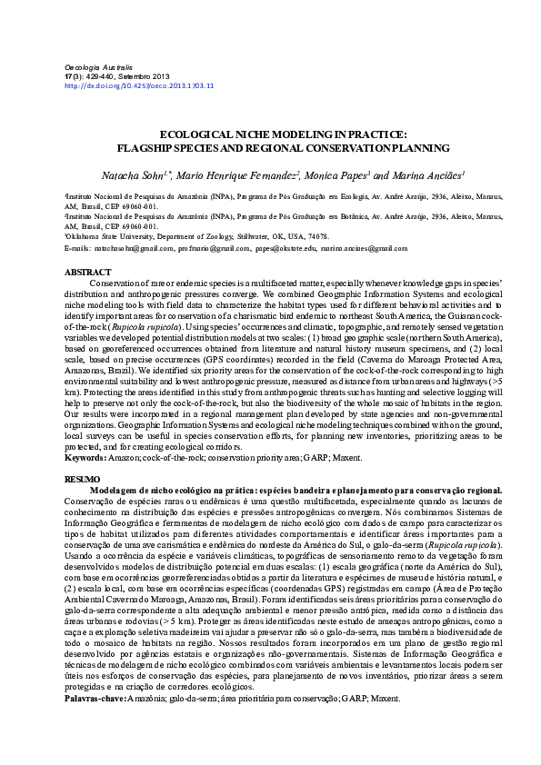 (PDF) Ecological niche modeling in practice: flagship species and regional conservation planning