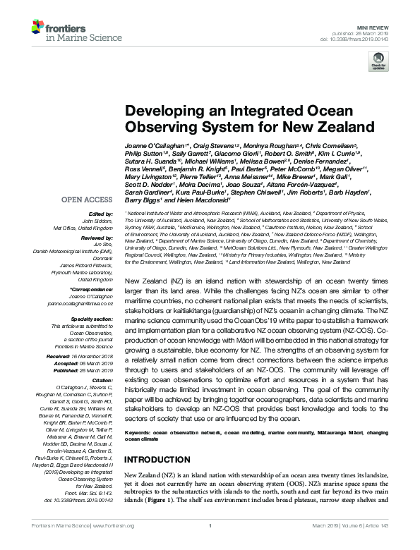 (PDF) Developing an Integrated Ocean Observing System for New Zealand
