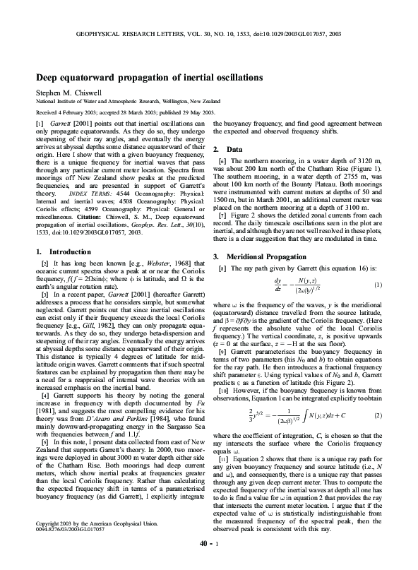 (PDF) Deep equatorward propagation of inertial oscillations