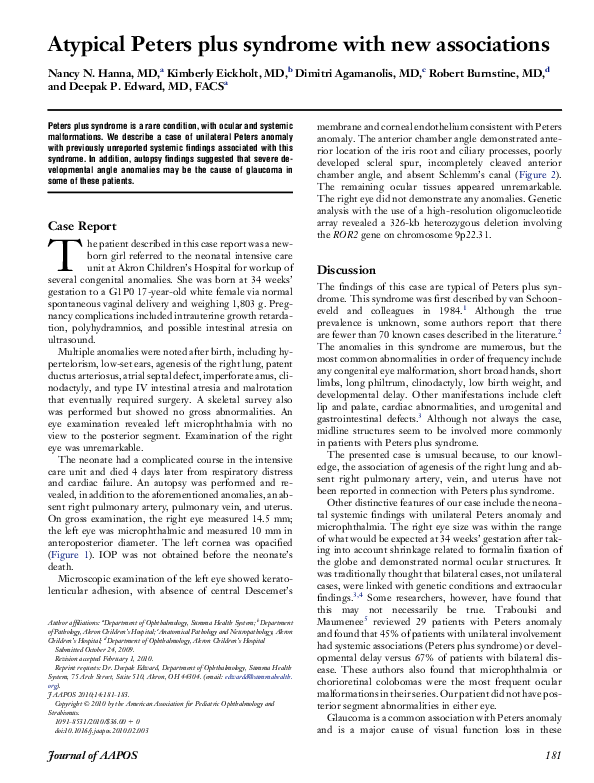 (PDF) Atypical Peters plus syndrome with new associations