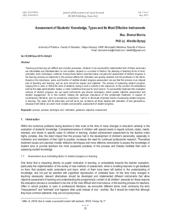 (PDF) Assessment of Students' Knowledge, Types and Its Most Effective ...