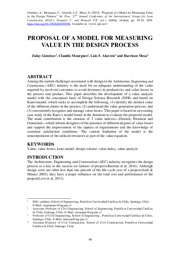 (PDF) Proposal of a Model for Measuring Value in the Design Process