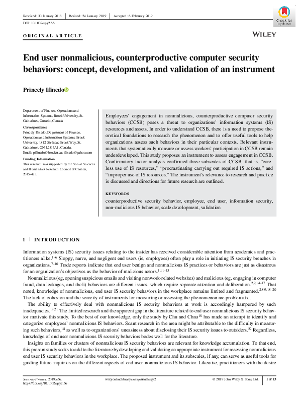 (PDF) End user nonmalicious, counterproductive computer security ...