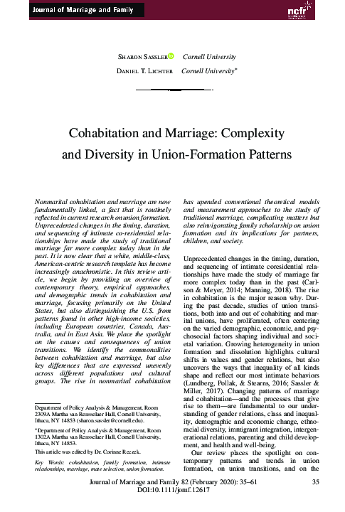(PDF) Cohabitation and Marriage: Complexity and Diversity in Union ...