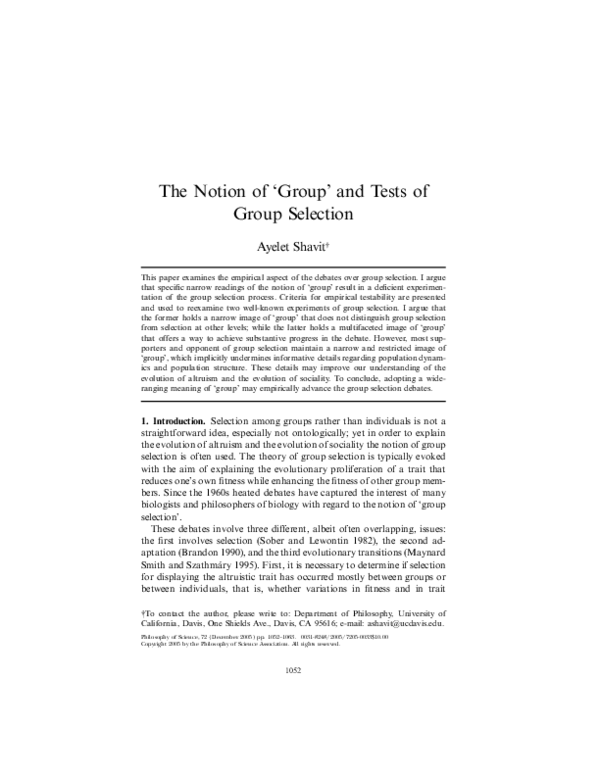 (PDF) The Notion of 'Group' and Tests of Group Selection