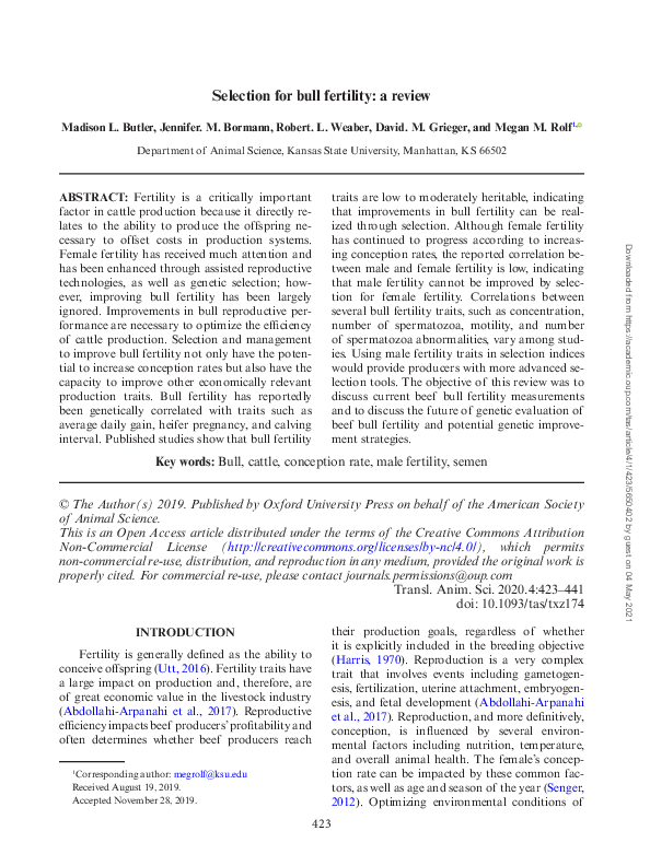 (PDF) Selection for beef bull fertility: A review