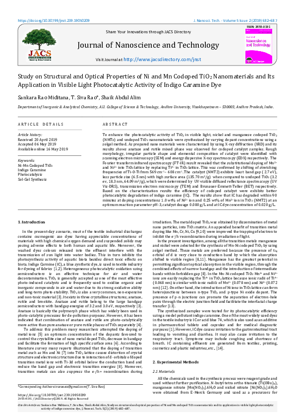 (PDF) Study on Structural and Optical Properties of Ni and Mn Codoped TiO2 Nanomaterials and Its ...
