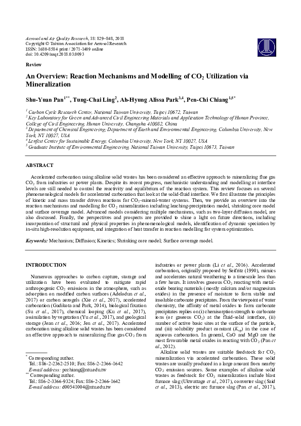 (PDF) An Overview: Reaction Mechanisms and Modelling of CO2 Utilization ...