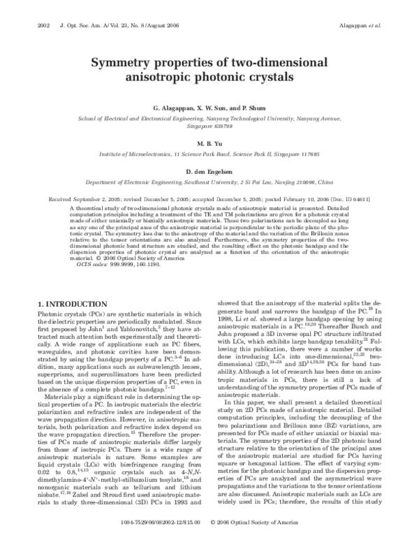 (PDF) Symmetry properties of two-dimensional anisotropic photonic crystals