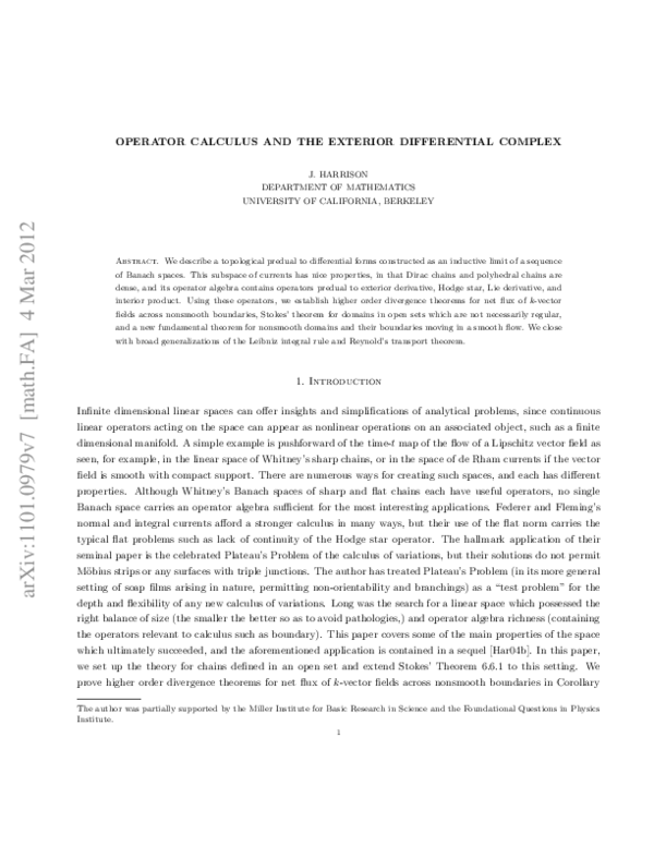 (PDF) Operator calculus - the exterior differential complex