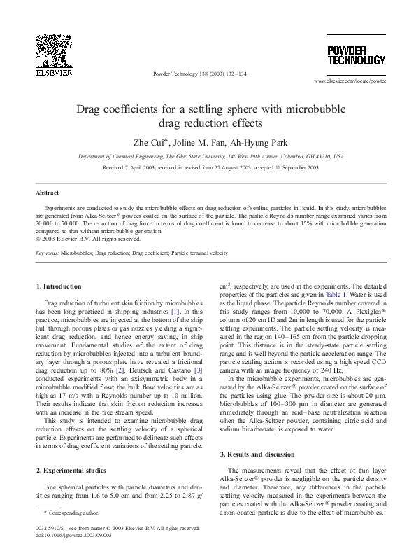 (PDF) Drag coefficients for a settling sphere with microbubble drag ...