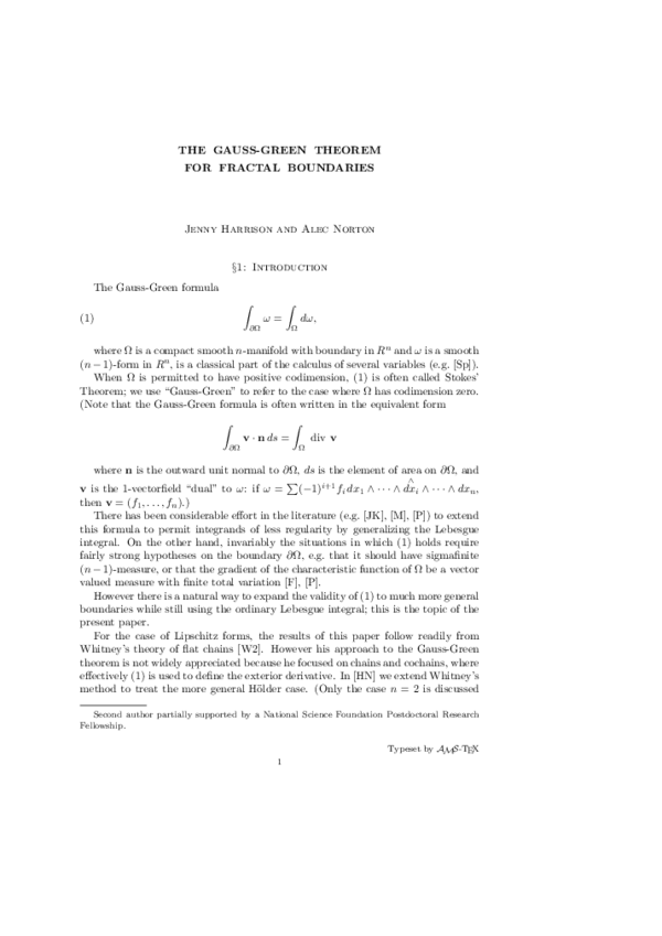 (PDF) The Gauss-Green theorem for fractal boundaries