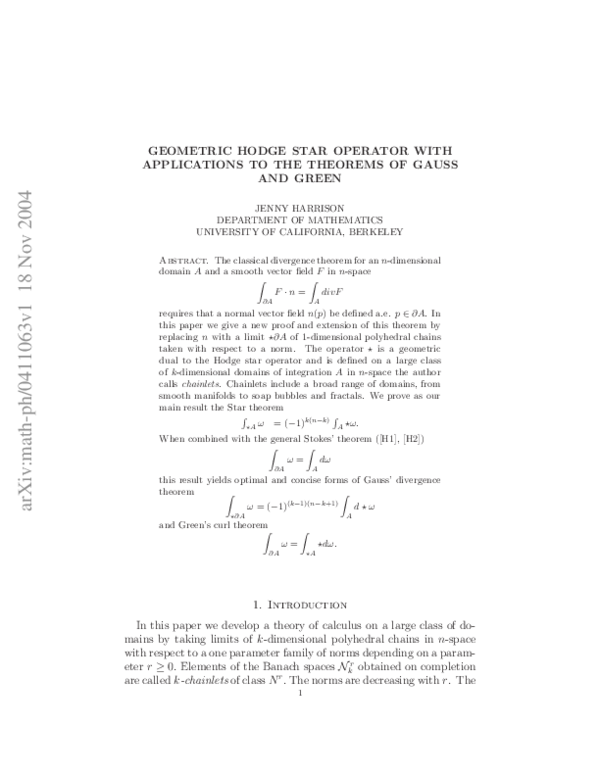 (PDF) Geometric Hodge star operator with applications to the theorems ...