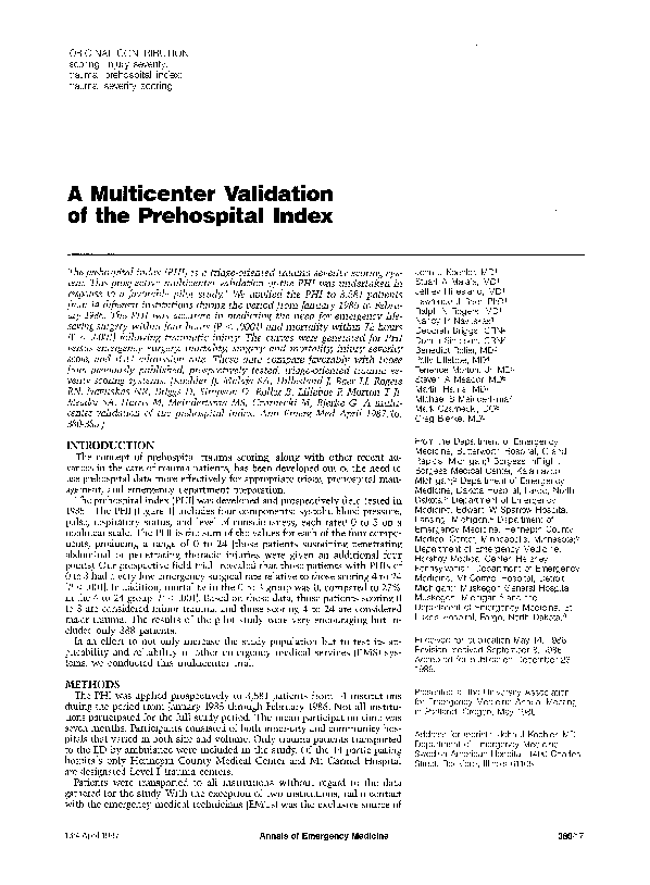 (PDF) A multicenter validation of the prehospital index