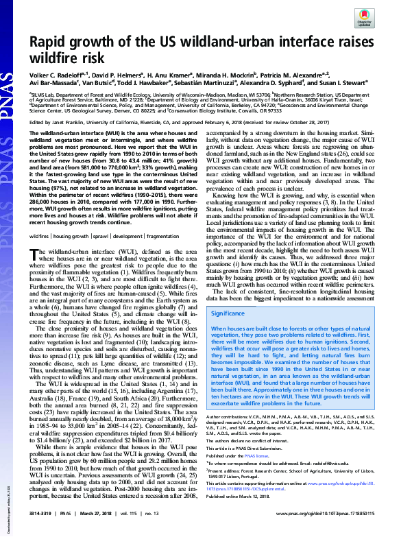 (PDF) Rapid growth of the US wildland-urban interface raises wildfire risk