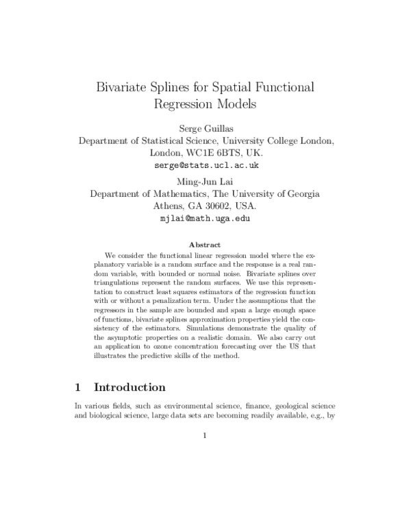 Pdf Bivariate Splines For Spatial Functional Regression Models