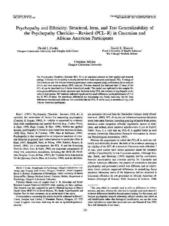 (PDF) Psychopathy and ethnicity: structural, item, and test ...