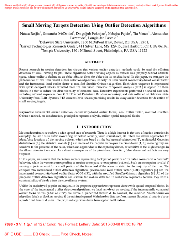 (PDF) Small moving targets detection using outlier detection algorithms