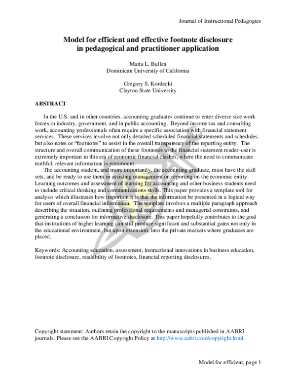 (PDF) Model for Efficient and Effective Footnote Disclosure in ...
