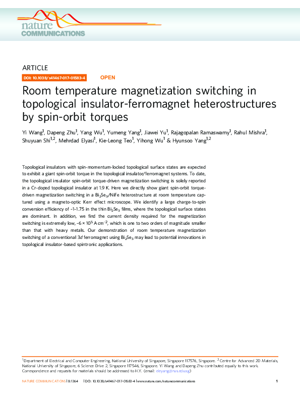 (PDF) Room temperature magnetization switching in topological insulator-ferromagnet ...