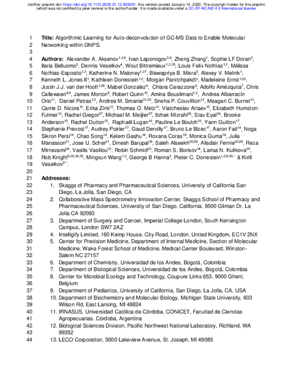 (PDF) Algorithmic Learning for Auto-deconvolution of GC-MS Data to ...